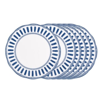 Lot de 6 assiettes plates en grès 26cm motif fleuri bleu Bleuet ...
