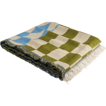Plaid en coton, cerise et bleu Swirl | Maisons du Monde