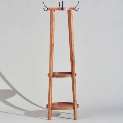 Kledingrek van massief mangohout, smeedijzeren en aluminium haken ...