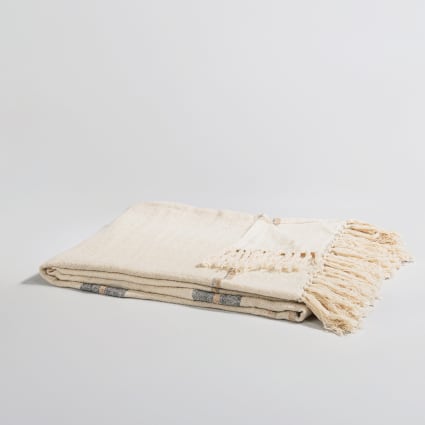 Deken van katoen en linnen met beige en bruine strepen, 130x170 Dune ...