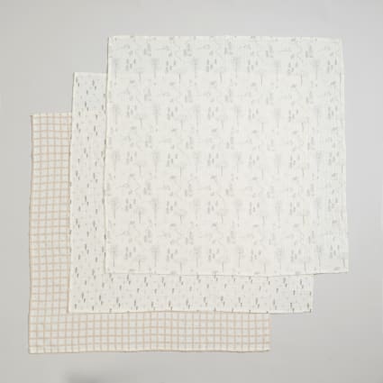 Set di 3 fasce in cotone biologico color écru con motivi beige e grigi ...