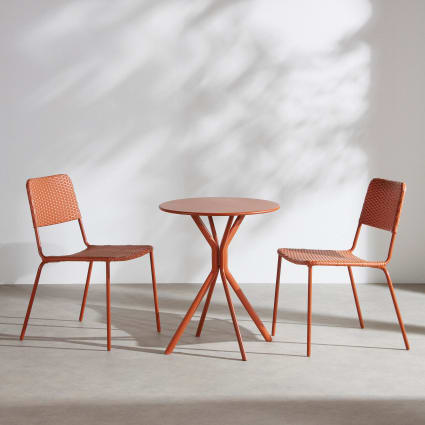 Set tavolo e 2 sedie in acciaio e resina intrecciata color terracotta ...