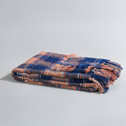 Geweven katoenen plaid in blauw en bruin ruitmotief 130x170 Cedor ...