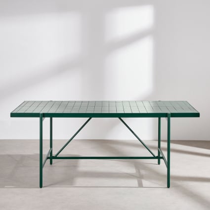 Tuintafel van staal met groen zellige-effect tegelblad, 6 personen ...