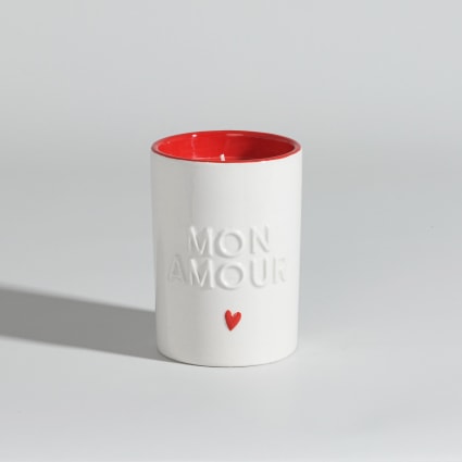 Vela perfumada "Vainilla de cachemira" en recipiente de cerámica beige ...