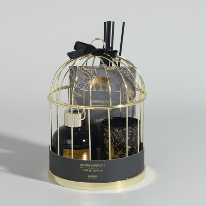 Glasdiffusor (50 ml), Duftsäckchen und Kerze mit Ambergris-Duft sowie ...