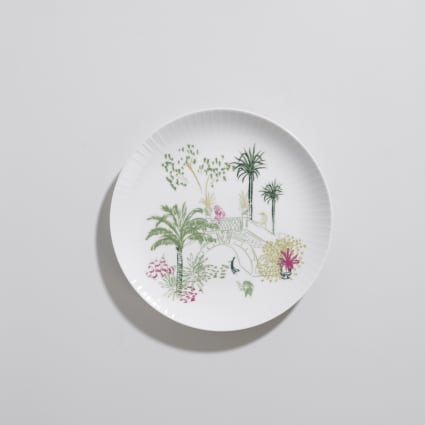 Plato de postre de porcelana verde, blanca y rosa Camélia | Maisons du ...