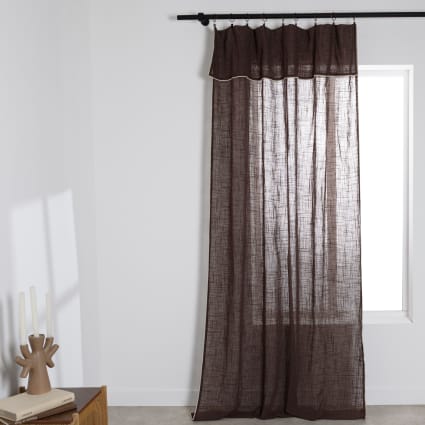 Cortina de ilhós com prendedores, em algodão e linho cor chocolate ...