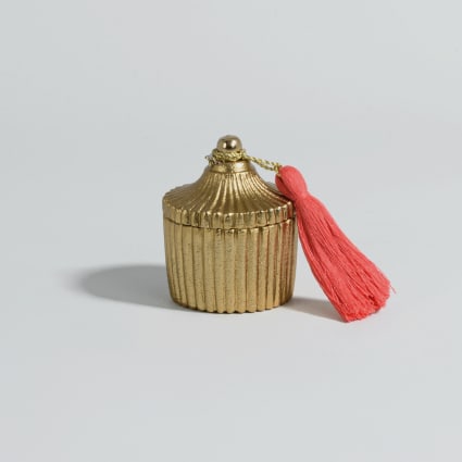 Boîte décorative en aluminium doré et pompon rose Asha | Maisons du Monde