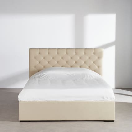 Lit 2 tiroirs coulissantes en lin beige 160x200 avec sommier à lattes ...