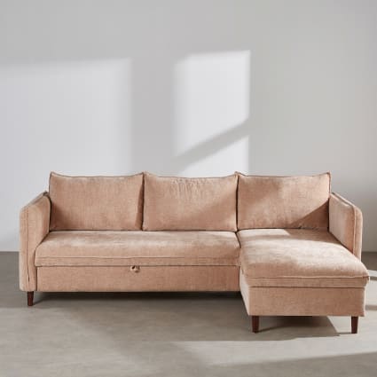 Hoekbankbed, 3/4-zits, taupe fluweeleffect, matras 17 cm Divine ...