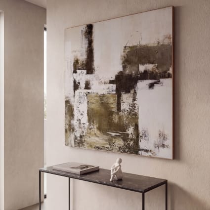 Cuadro pintado abstracto en verde y beige, 120x120 cm Detroit | Maisons ...