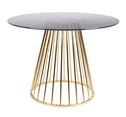 Table repas en verre fumé et pied doré Circle | Maisons du Monde