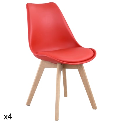 Set di 4 sedie in stile scandinavo in legno rosso e faggio Nora ...