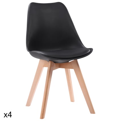 Set di 4 sedie in stile scandinavo in legno nero e faggio Nora ...