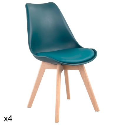 Set di 4 sedie in stile scandinavo blu e faggio Nora | Maisons du Monde