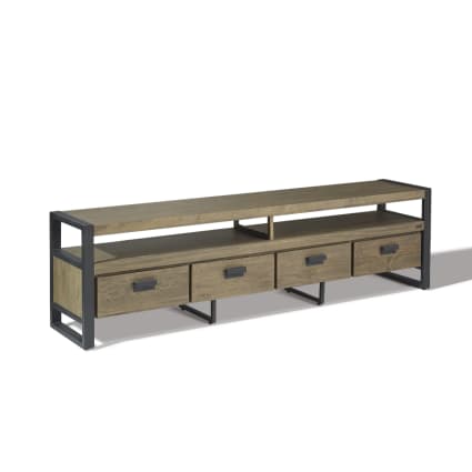 Meuble tv style contemporain en pin et métal, 2 tiroirs marron Jack ...