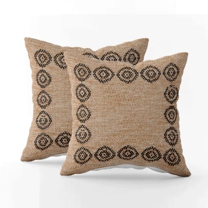 Lot de 2 Housse de coussins aspect jute motif rosas noir 50x50 COUSSIN ...