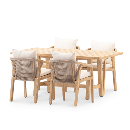 ensemble table de jardin 170×90 cm et 4 chaises bois et corde tressée ...