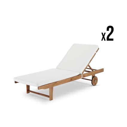 Pack de 2 tumbonas jardín madera con ruedas y cojín Java | Maisons du Monde