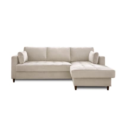 Canapé d'angle droit convertible 4 places avec coffre en velours beige ...