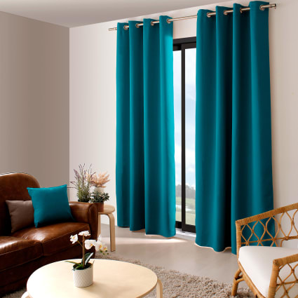 Rideau occultant uni avec 8 œillets polyester bleu canard 140x240 cm ...
