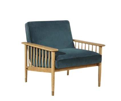 Sillón de roble y terciopelo Azul pavo real Albertine | Maisons du Monde