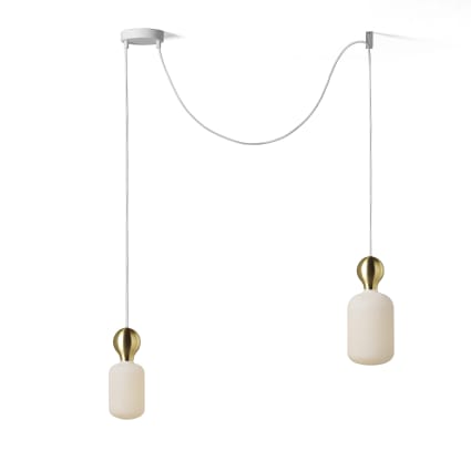 Lámpara colgante blanca/latón con 2 bombillas de porcelana MILANO ...