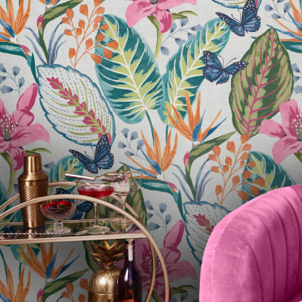 Papel pintado floración fondo blanco 1005x52cm Tropical | Maisons du Monde