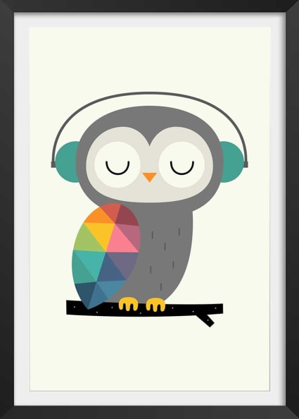 Affiche hibou music avec cadre noir 30x45 cm | Maisons du Monde