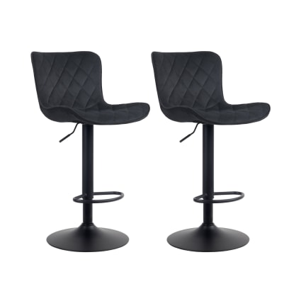 Lot de 2 tabourets de bar ajustables pivotants velours Noir Emma ...