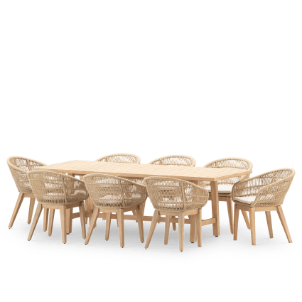 Gartenset Tisch 230x100 und 8 Stühle beige Seil Siena & provenza ...