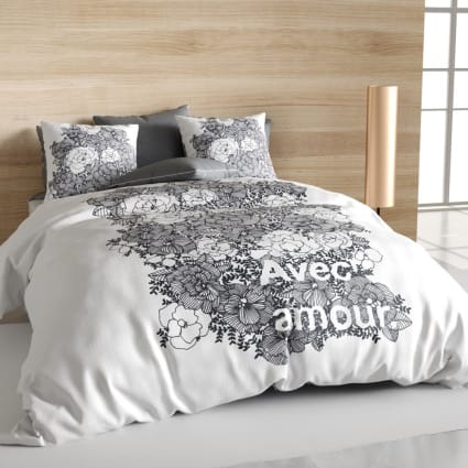 Parure de couette 100% coton 57 fils imprimée 260x240cm 2 taies BIO ...