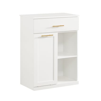 Meuble bas avec bac à linge pliable effet bois blanc | Maisons du Monde