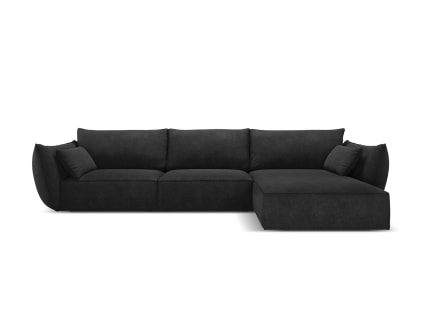Canapé d'angle droit 4 places en tissu chenille noir Kaelle | Maisons ...
