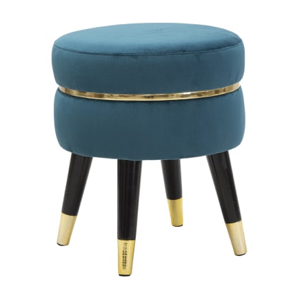 Tabouret rond en tissu bleu avec pieds en bois Ø cm 35X40,5 Paris ...