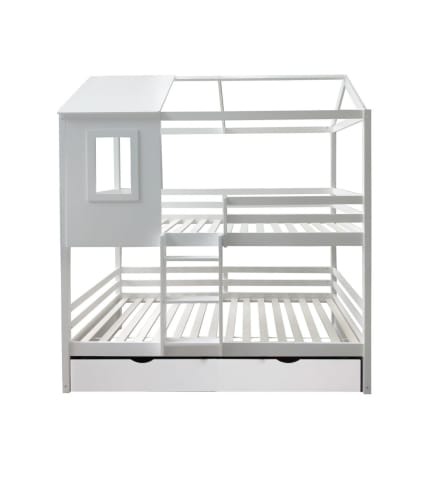 Lit superposé + lit pieds pliants bois blanc 90x190/90x190cm Casita ...