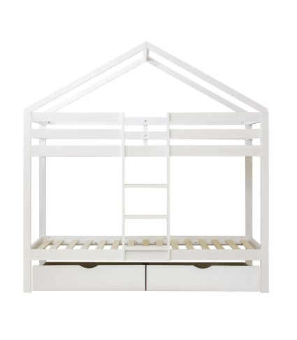 Lit superposé cabane + 2 tiroirs bois blanc 90x190/90x190cm Happy ...