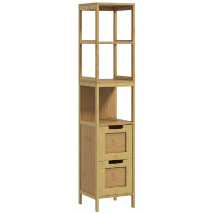 Meuble colonne salle de bain cosy étagères tiroirs bambou bois clair ...