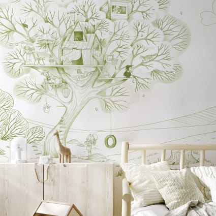 Papel pintado panorámico Casita en los árboles, Verde 525 x Emmanuelle ...