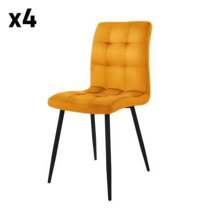 4x Sillas de comedor amarillo mostaza con respaldo tapizado terciopelo ...