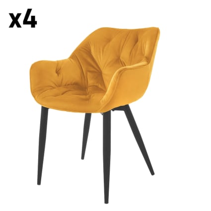 4x Sillas de comedor amarillo mostaza tapizado respaldo y apoyabrazos ...