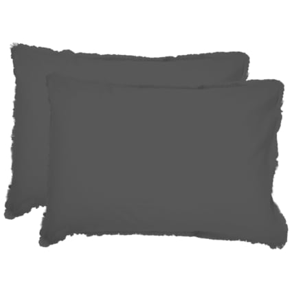 lot de 2 taies d'oreiller unies à franges anthracite 50x70cm Lin lave ...
