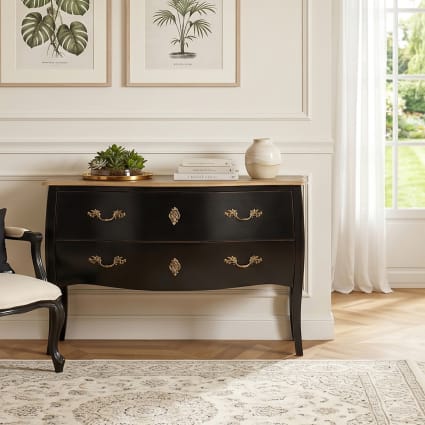 Commode style shabby chic, plateau en chêne, 2 tiroirs noir Alienor ...