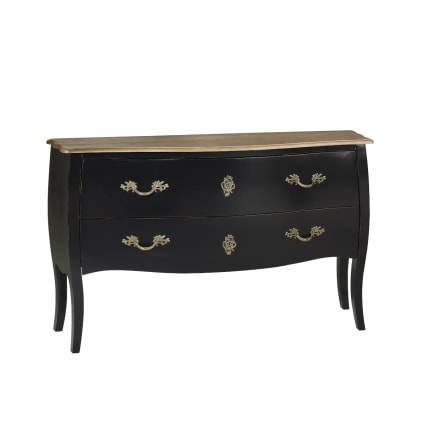Cómoda estilo shabby chic, encimera de roble, 2 cajones negra Alienor ...
