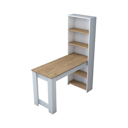 Table fixe effet bois beige, blanc 120x54 h154 cm Areneio | Maisons du ...