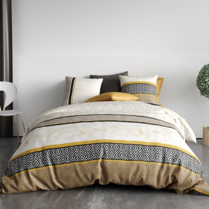 Parure de couette 100% coton 57 fils imprimée 260x240cm 2 taies Carioca ...