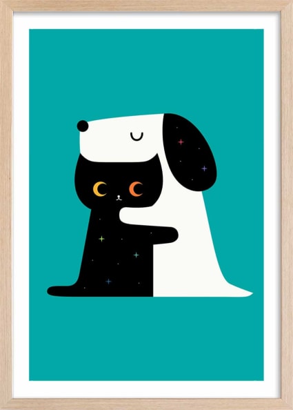 Affiche enfant calin ami ennemi avec cadre bois 40x60 cm | Maisons du Monde