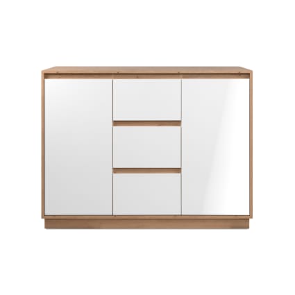 Buffet 2 portes et 3 tiroirs L117 cm - Effet Chêne et Blanc Phoenix ...