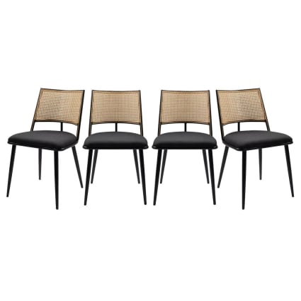 Lot de 4 chaises cannage naturel et structure en métal noir L47 cm ...